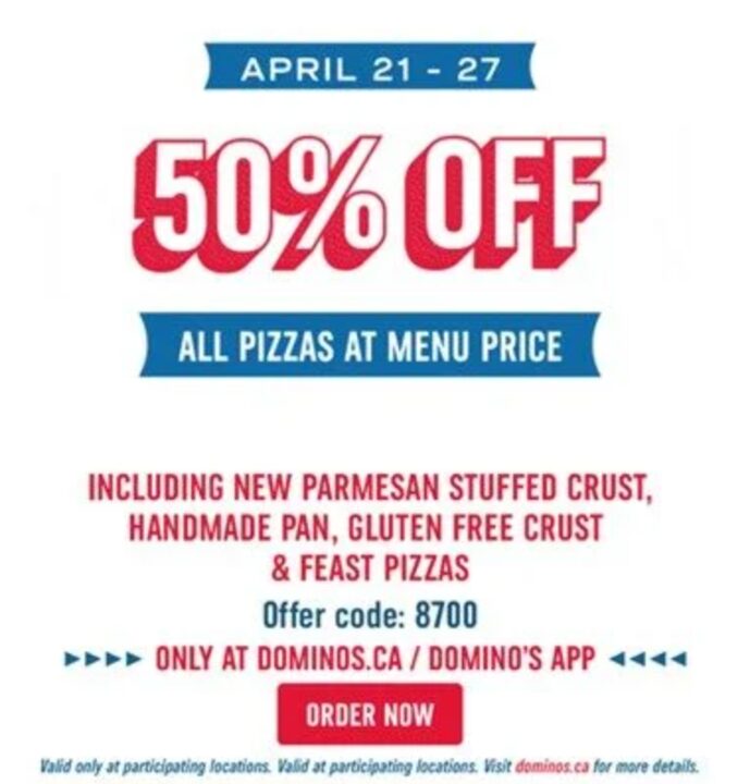 50% Off Pizzas At Menu Price at Selected Location - RedFlagDeals.com